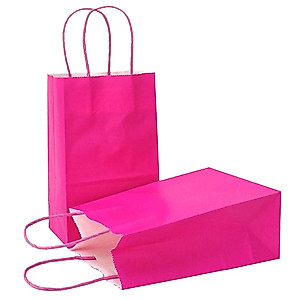 AZOWA Gift Bags Mini Kraft Paper Bags With Handles(Hot Pink, 25 Pcs)
