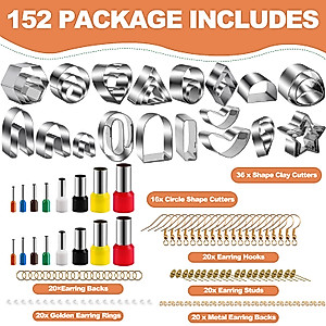 152 Pcs Polymer Clay Cutters Set,36 Shapes Stainless Steel Clay Earring Cutters Molds with 16 Circle Shape Cutters and 100 Earrings Accessories,DIY Clay Cutters for Polymer Clay Jewelry