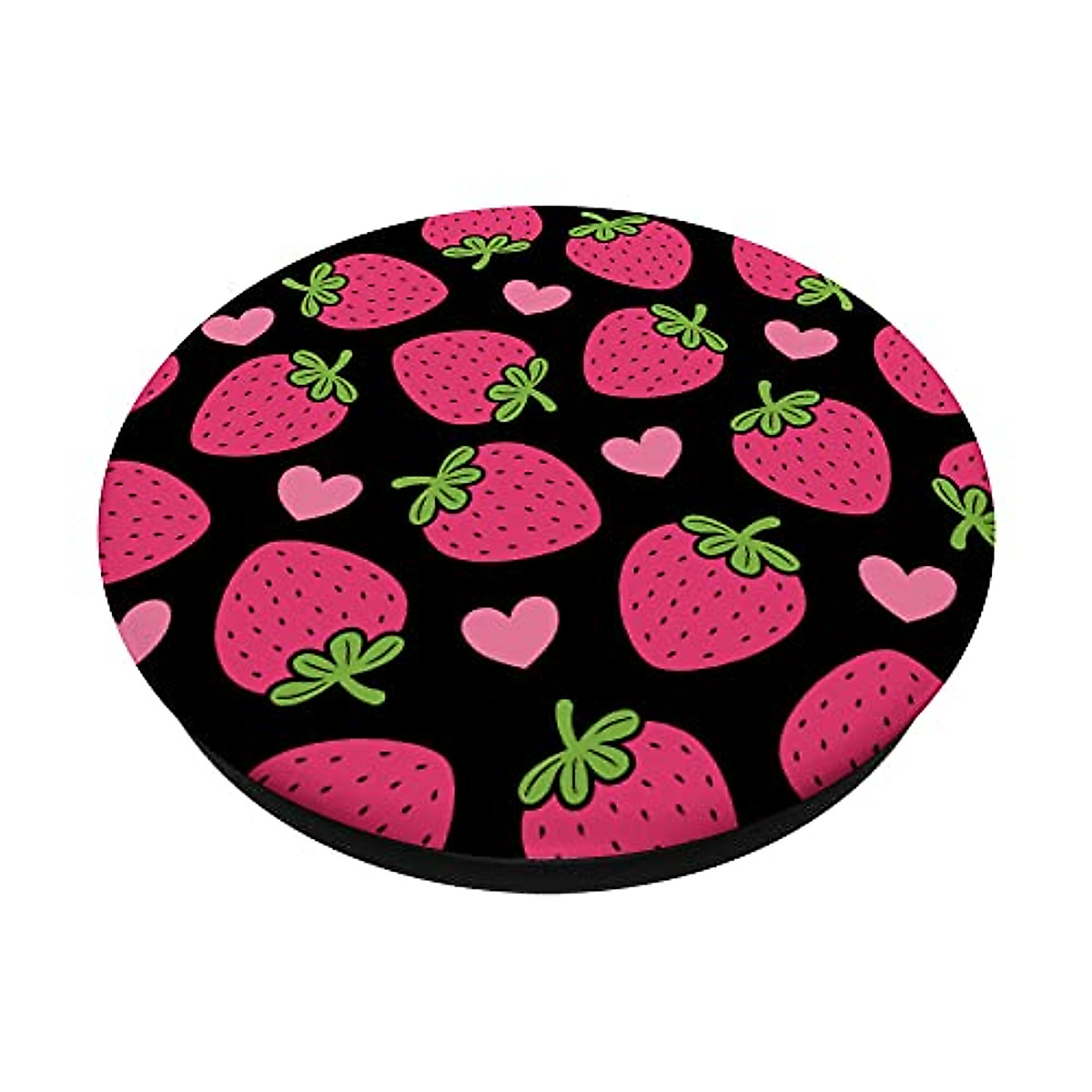 Cute Pink Strawberry Heart Pattern Strawberries Black PopSockets Swappable PopGrip
