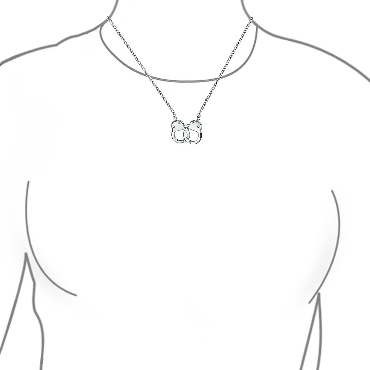 Unisex Punk Rocker Biker Jewelry Large Handcuff Statement Necklace Stainless Steel Pendant For Men Women 22 Inch