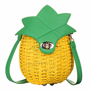 QZUnique Women's Straw Pineapple Shape Bag Cute Pineapple Cross body Small Handbag Purse