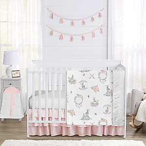 Sweet Jojo Designs Woodland Bunny Floral Girl Fitted Crib Sheet Baby or Toddler Bed Nursery Photo Op - Blush Pink and Grey Boho Watercolor Rose Flower Forest