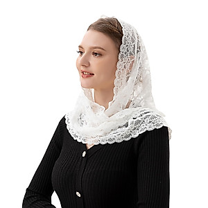 PAMOR Veils for Church Catholic Triangluar Scarf Embroidered Chapel Veil Head Covering Latin Mass Mantilla (White)
