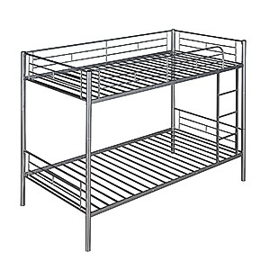KELRIA Twin-Over-Twin Bunk Beds, Metal Bedframe Durable Steel Constructuin, Safety Ladder Rungs and Guard Rail, for Bedroom, Dormitory, Kids/Teens/Adults, (Sliver)