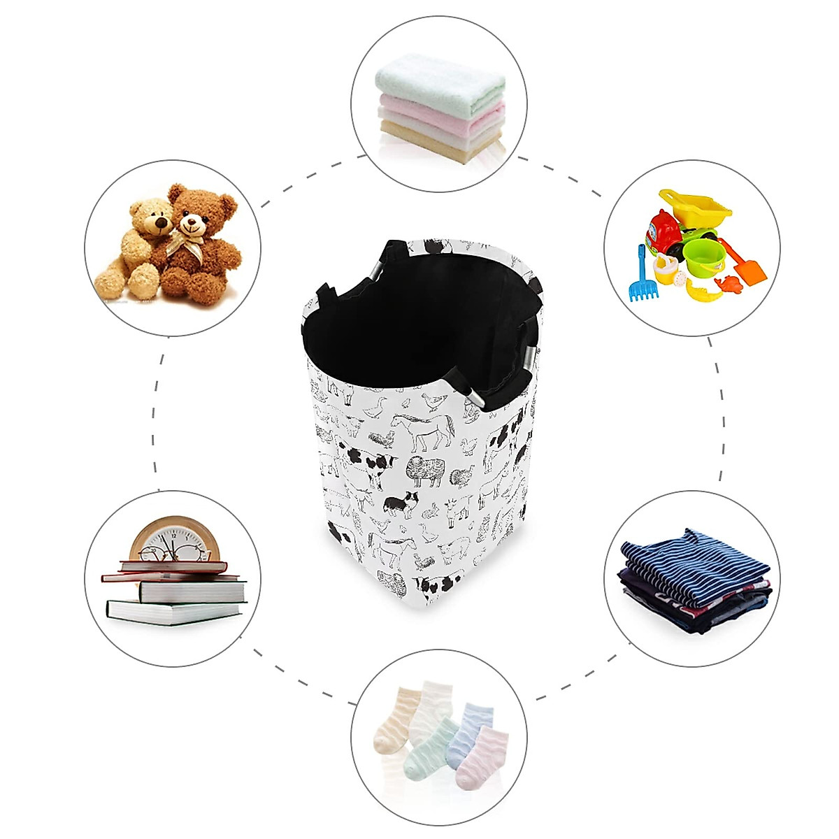 xigua Laundry Hamper Basket Farm Animals Collapsible Nursery Storage Bin Waterproof Clothing Baskets for Home Bedroom Bathroom Washing Room