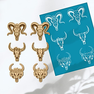 OLYCRAFT 4x5 Inch Clay Stencils Cattle Skull Pattern Silk Screen for Polymer Clay Flowers Cow Silk Screen Stencils Mesh Transfer Stencils Animal Theme Mesh Stencil for Polymer Clay Jewelry Making