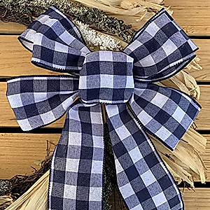 Navy Blue Plaid Wired Ribbon - 2 1/2" x 10 Yards, Summer, Fall, Christmas, Birthday, Wedding Decor, Father's Day, Baby Shower, Farmhouse Decor, Easter, Spring Decor