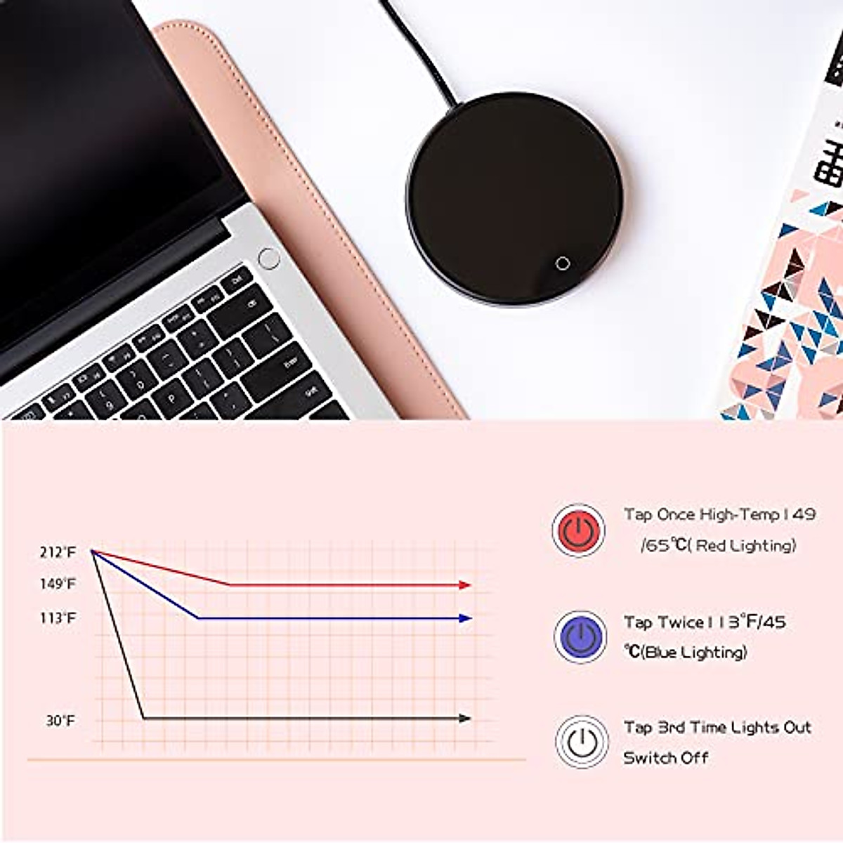 HAOY Coffee Warming Mug, Electric Coffee Warmer for Desk Use Beverage Cup Candle Wax Heater Plate Touch Control Cups Mug Hot Thermostat Heating Coffee, Beverage, Milk, Tea and Hot（Gold）