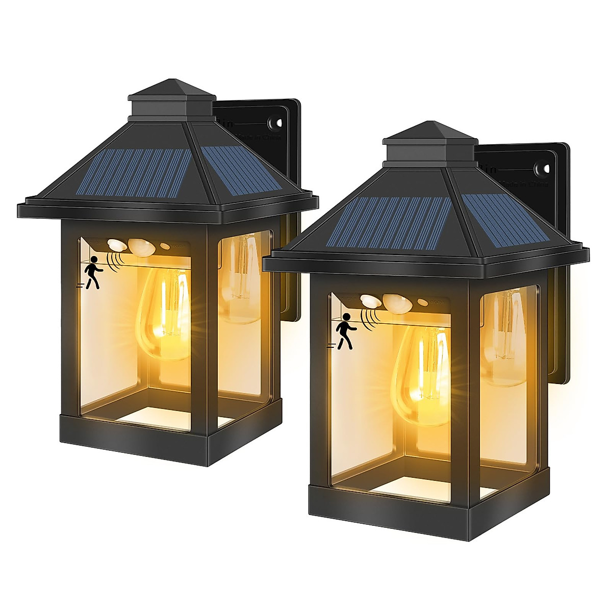 Solar Lanterns Outdoor Waterproof with 3 Modes, Solar Porch Lights Dusk to Dawn Outdoor Lighting, Motion Sensor Outdoor Wall Lights, Exterior Lighting Fixtures for Yard, Fence, Patio, Barn, Garage