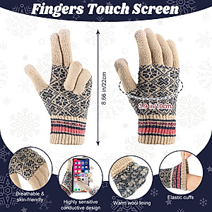 5 in 1 Women Soft Warm Thick Cable Knitted Beanie Hat Scarf Gloves Socks Earmuff Set Thickened Lining Cap Touchscreen Gloves (Beige, Khaki)