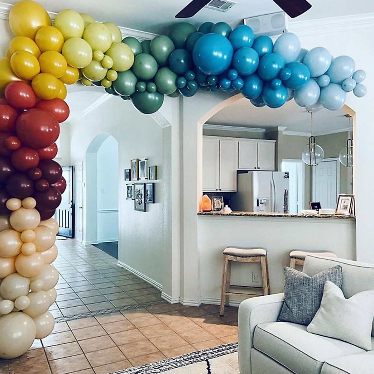 Retro Boho Balloon Arch Garland Kit, 163Pcs Retro Blue Orange Mustard Yellow Balloon, Here Comes the Son First Birthday Theme Boho Colorful Baby Shower Party Decoration