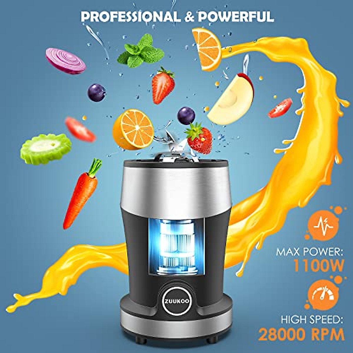 ZUUKOO KITCHEN Personal Countertop Blender,1100W Professional Blender with Contra-rotating Double Blades for Frozen Drinks,Coffee Grinder,Green & Black Juice Blender,with 21oz Cup