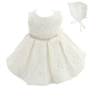 Meiqiduo Baby Girls 3Pcs Set Christening Baptism Wedding Formal Dress (3M/0-6months, Ivory White)
