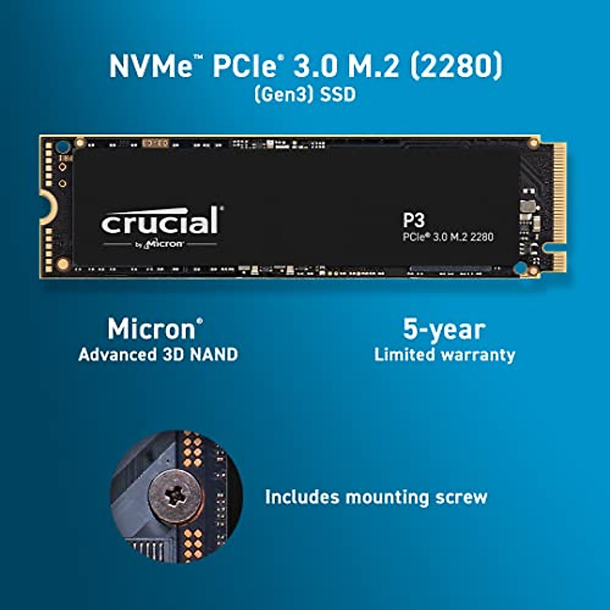 Crucial P3 4TB PCIe Gen3 3D NAND NVMe M.2 SSD, up to 3500MB/s - CT4000P3SSD8