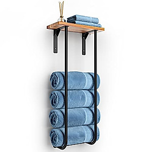 Towel Racks for Bathroom Wall Mounted, G.a HOMEFAVOR Towel Holder, Metal Towel Rack with Wooden Shelf for Small Bathroom Organizer Decor or RV Camper