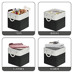 KITCSTI Storage Baskets for Organizing Fabric Organizer Bins Cubes 13"x13"x13" Foldable Cloth Storage Bins with Handle Closet Baskets for Towels Toys Books (White&Black, Pack of 3)