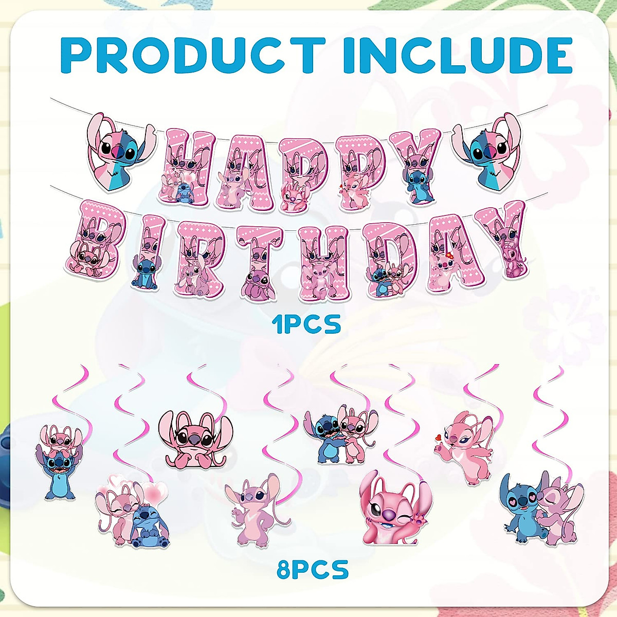 Stitch Birthday Decorations Stitch Pink Happy Birthday Banner Hanging Swirls for Birthday Party Supplies