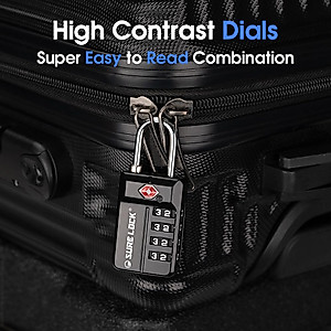 TSA Approved Travel Luggage Locks, Open Alert Combination Lock for School Office & Gym Locker,Toolbox, Pelican Case,Easy Read Dials- 1, 2 & 4 Pack (1, Black 2 Pack)