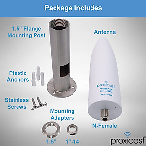 Proxicast 8.5 dBi Pro-Gain 4G / 5G / WIFI Omni-Directional Ultra Wideband Marine Grade Antenna with Stainless Outdoor Deck Mount for Boat, Salt Water or Corrosive Applications - White (ANT-126-004-WM)
