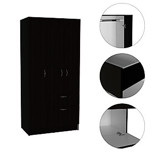 Homxi Armoire,Double Door Cabinets,One Drawer,Metal Rod,Five Shelves -Black White Armoire Wardrobe for Bedroom