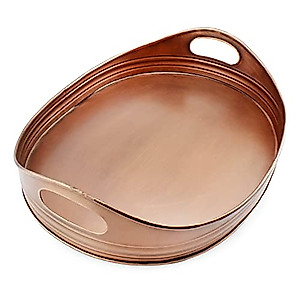 AuldHome Rustic Oval Copper Tray (16.5 x 12.5 Inches); Farmhouse Metal Decorative Serving Tray