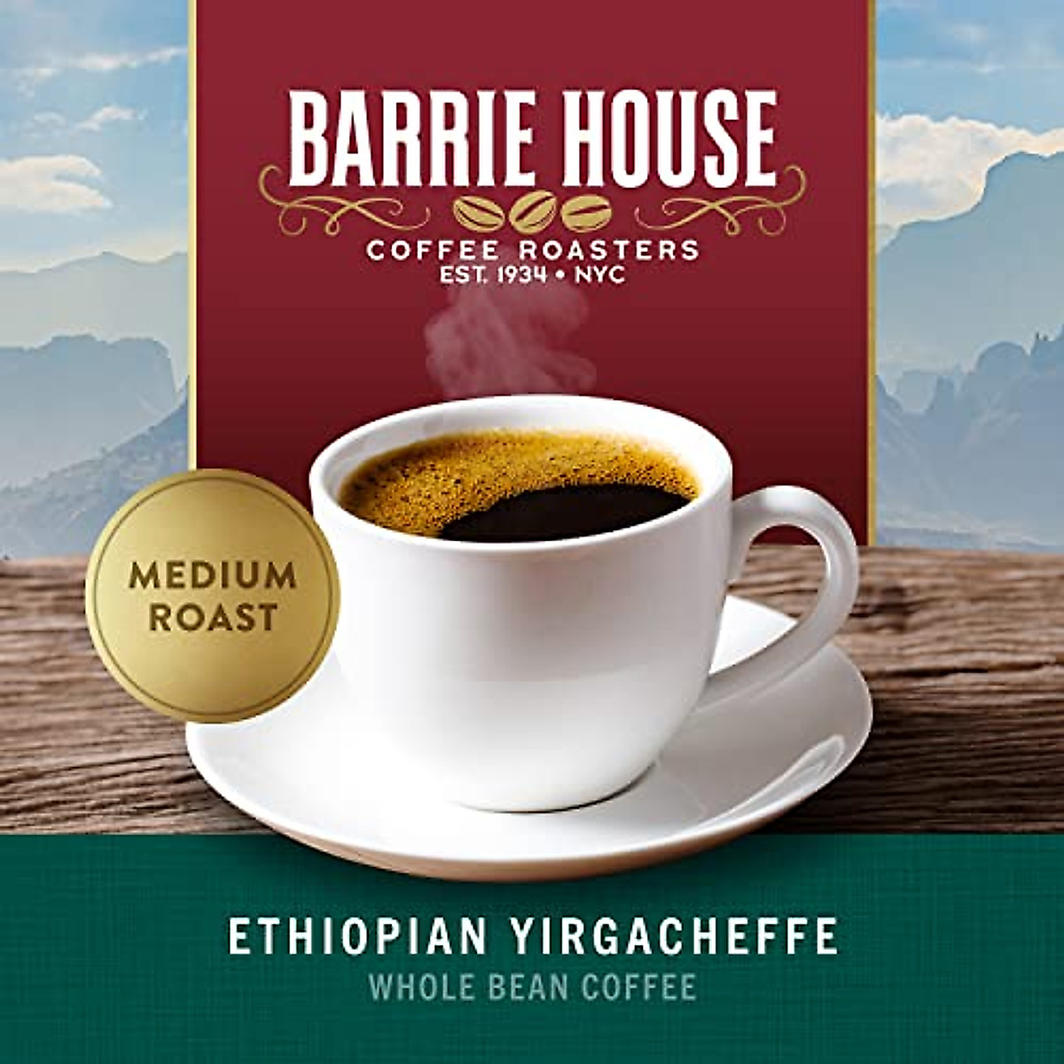 Barrie House Ethiopian Yirgacheffe Single Origin Whole Bean Coffee, 2 lb Bag | Fair Trade Organic Certified |Medium Roast | High Acidity and Clean Finish | 100% Arabica Coffee Beans