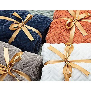 Chanasya Soft Faux Fur Embossed Throw Blanket - Solid Color Fuzzy Double Layered Super Soft Cozy Plush Elegant Burnt Orange Throw - for Bed Couch and Living Room (50x65 Inches) Rust Blanket