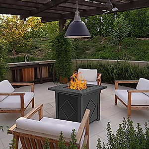 Gas Fire Pit Table, hOmeHua 28 inch Square Auto-Ignition Outdoor Propane Firepit with Cover and Lava Rock,Thick & Strong Striped Steel Tabletop,2 in 1 Fire Table for Patio/Backyard/Party/Deck (Black)