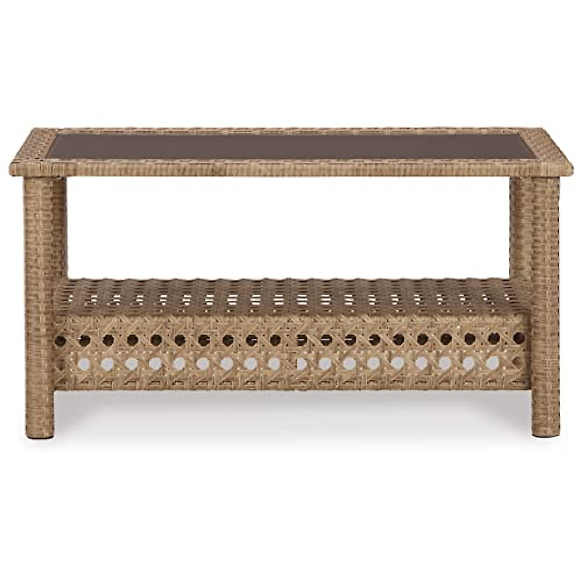 Signature Design by Ashley Braylee Outdoor 2 Piece Patio Driftwood Resin Wicker Cushioned Loveseat and Table, Rustic
