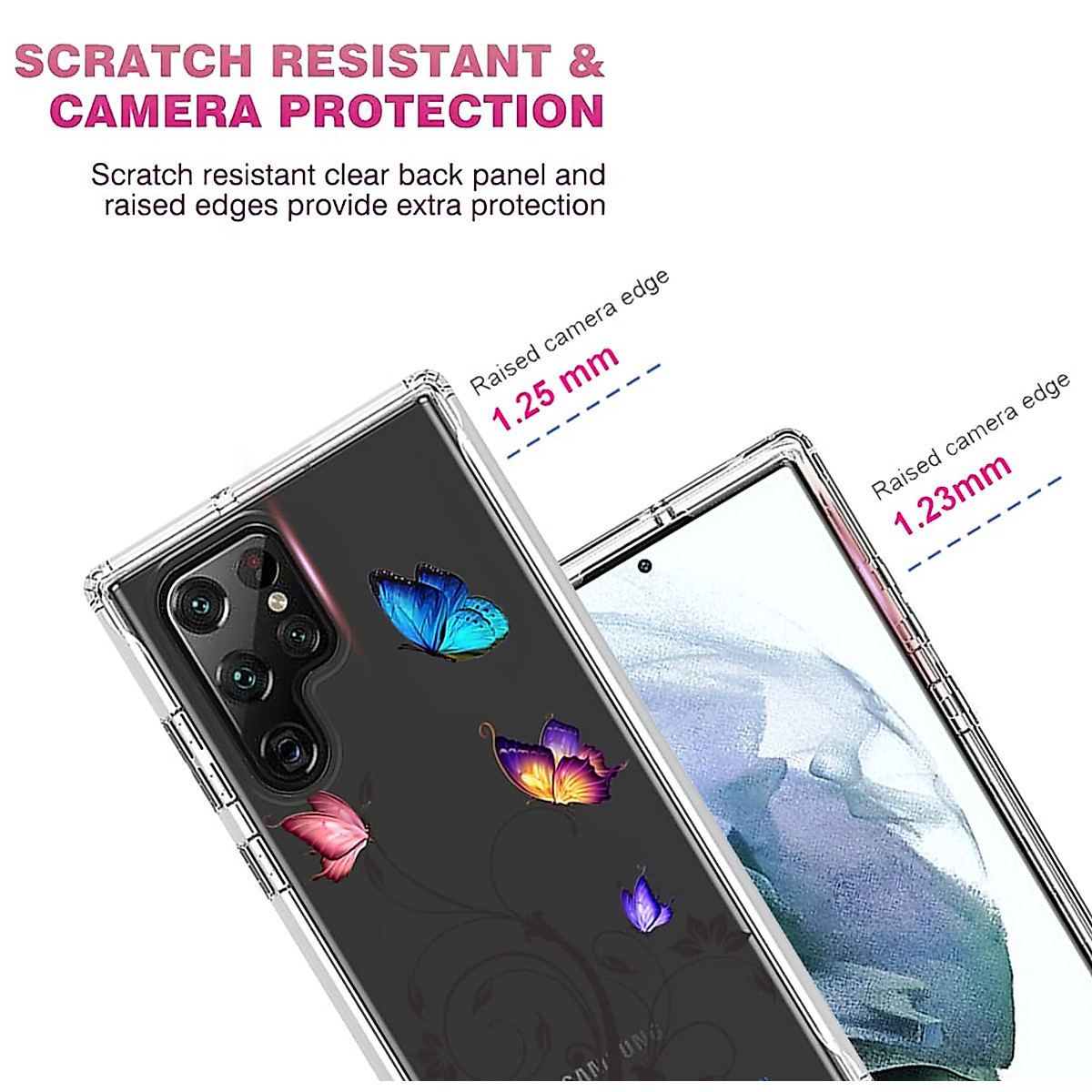 Vavies Case for Galaxy S22 Ultra Case, SM-S908U Case with Tempered Glass Screen Protector, Full Body Clear with Floral Protection Phone Cover Cases for Samsung Galaxy S22 Ultra 5G (Butterfly Tree)