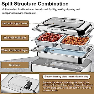 Electric Chafing Dish, Food Warmer for Buffet, Party Warming Trays with Viewing Glass Cover, Easy Clean Stainless Steel - Temperature Control(Size:3 grids)