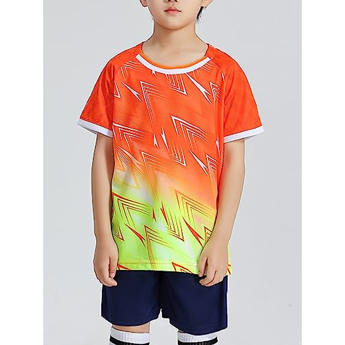 Fldy Kids Youth Soccer Sport Training Uniform 2 Piece Athletic Suit Football Jersey Short Sleeve T-shirt with Shorts Kit Orange&Yellow 7-8 Years