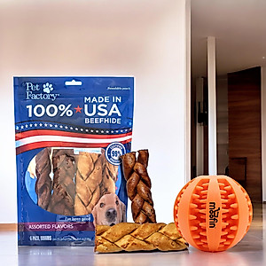 Pet Factory Pet Factory Beefhide 6" Sticks Braided Chews For Dogs, 6 Count Bundle Teeth Cleaning Chew Ball - Made In Usa, Chew Treats For Dental Health, Beef Chicken Flavor [Pack Of 3]