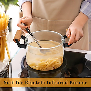 3.5 Qt Clear Glass Pot for Cooking on Stove, Big Glass Cooking Pot with Wooden Handle, Large Glass Simmer Pot for Stove Potpourri, Glass Frying Pot with Clear Lid for Boiling Pot by Nidhdsda