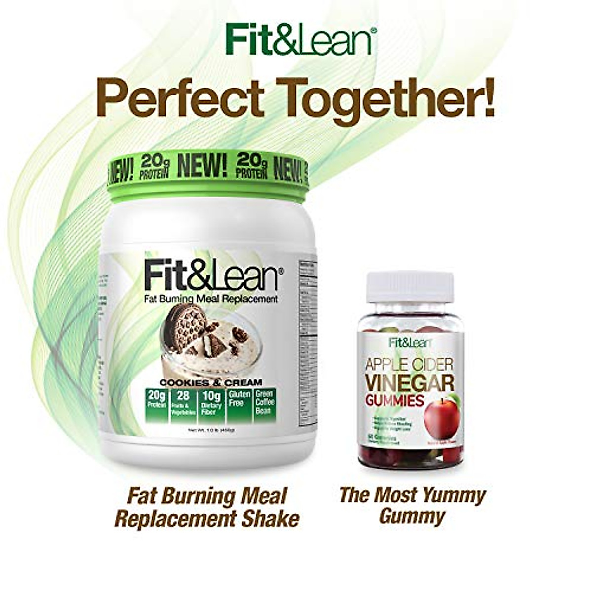 Fit & Lean Meal Shake Meal Replacement with Protein, Fiber, Probiotics and Organic Fruits & Vegetables, Cookies and Cream, 1lb, 10 Servings Per Container