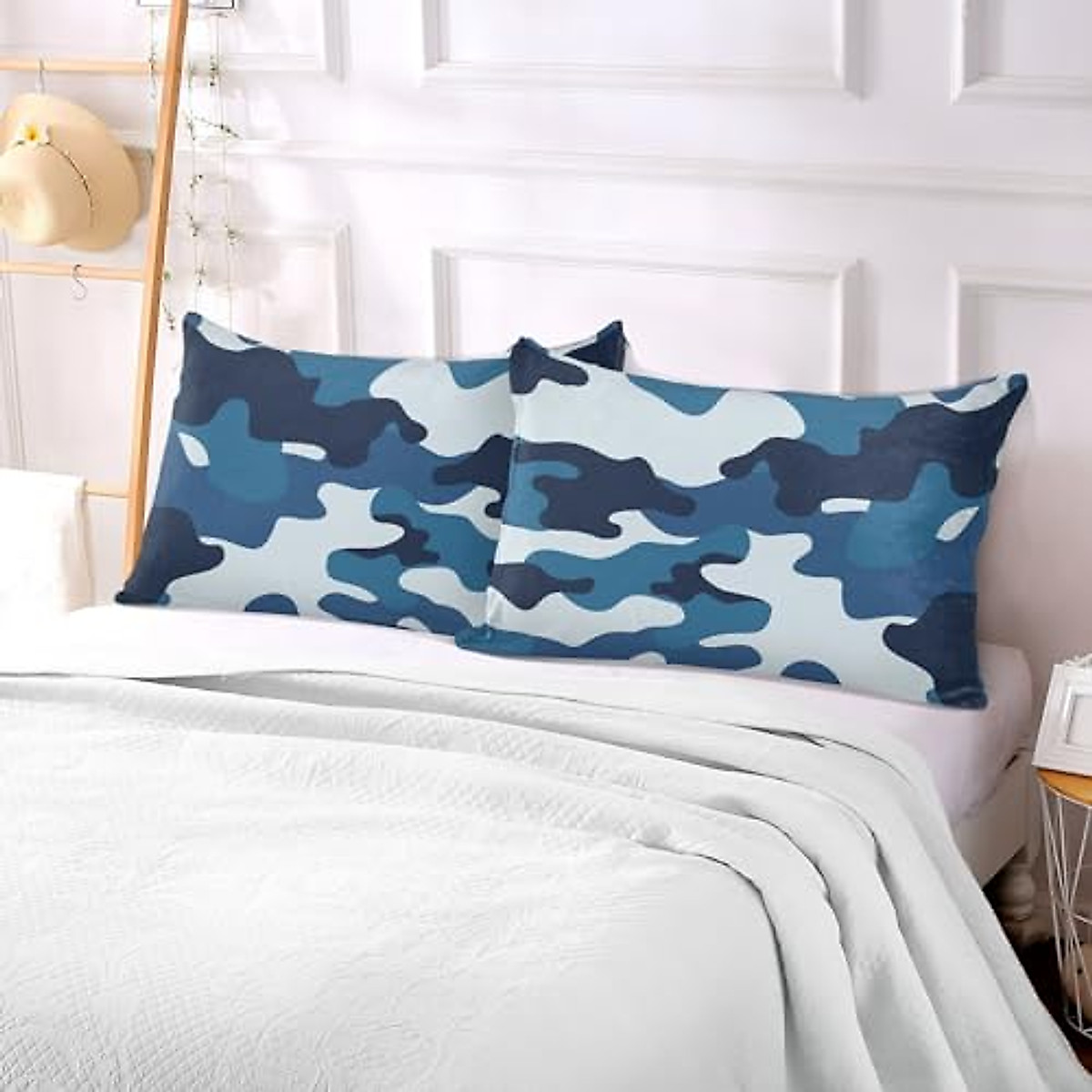 Blue Camouflage Pillowcase for Hair and Skin Body Pillow Cover Body Pillow Case King Size 20"X 40" Long Pillow Cases with Zipper for Body Pillows