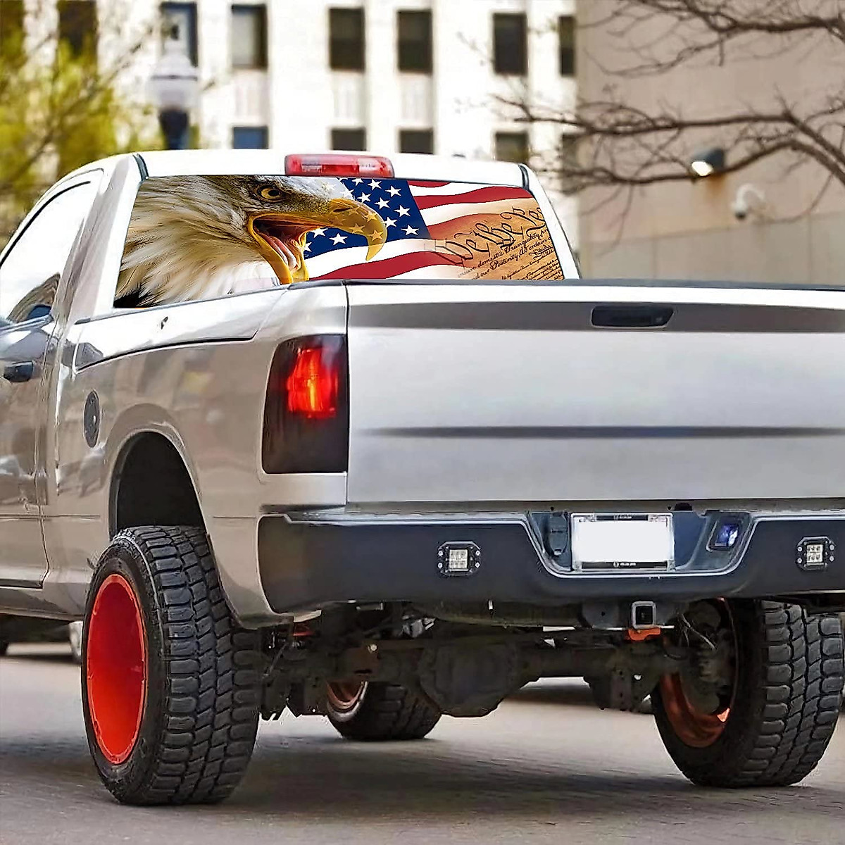 OEME Rear Window Decals for Trucks ,Truck Decals for Men , Patriotic Decoration Vinyl Sticker , American Flag Decal Large Size 66 in x 20 in