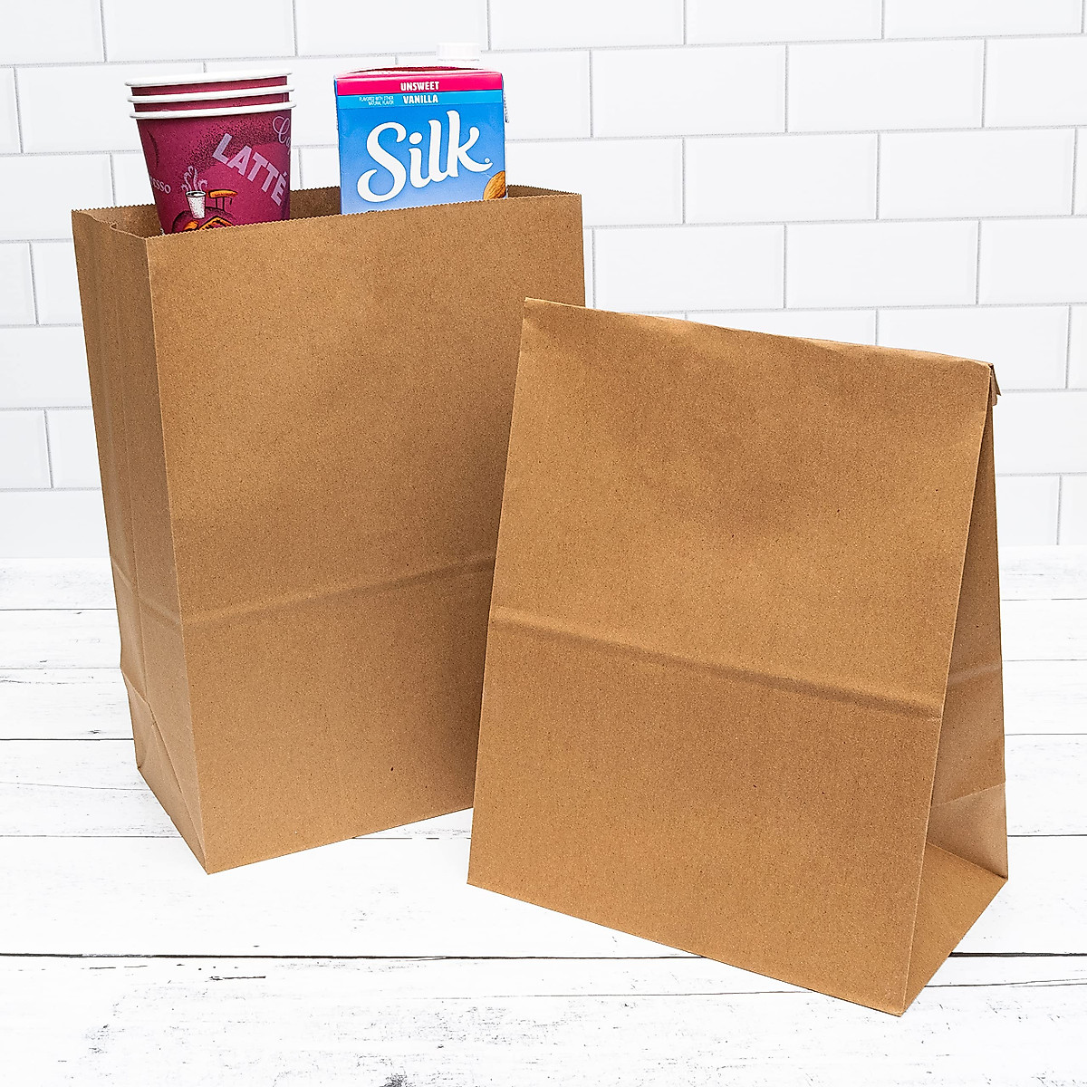 Prime Line Packaging Brown Paper Lunch Bags, Paper Sack for Grocery, Shopping, Delivery, Goodie, Take Out, Bakery, Bulk, 1/8 BBL, 10x6x14 100 Pack