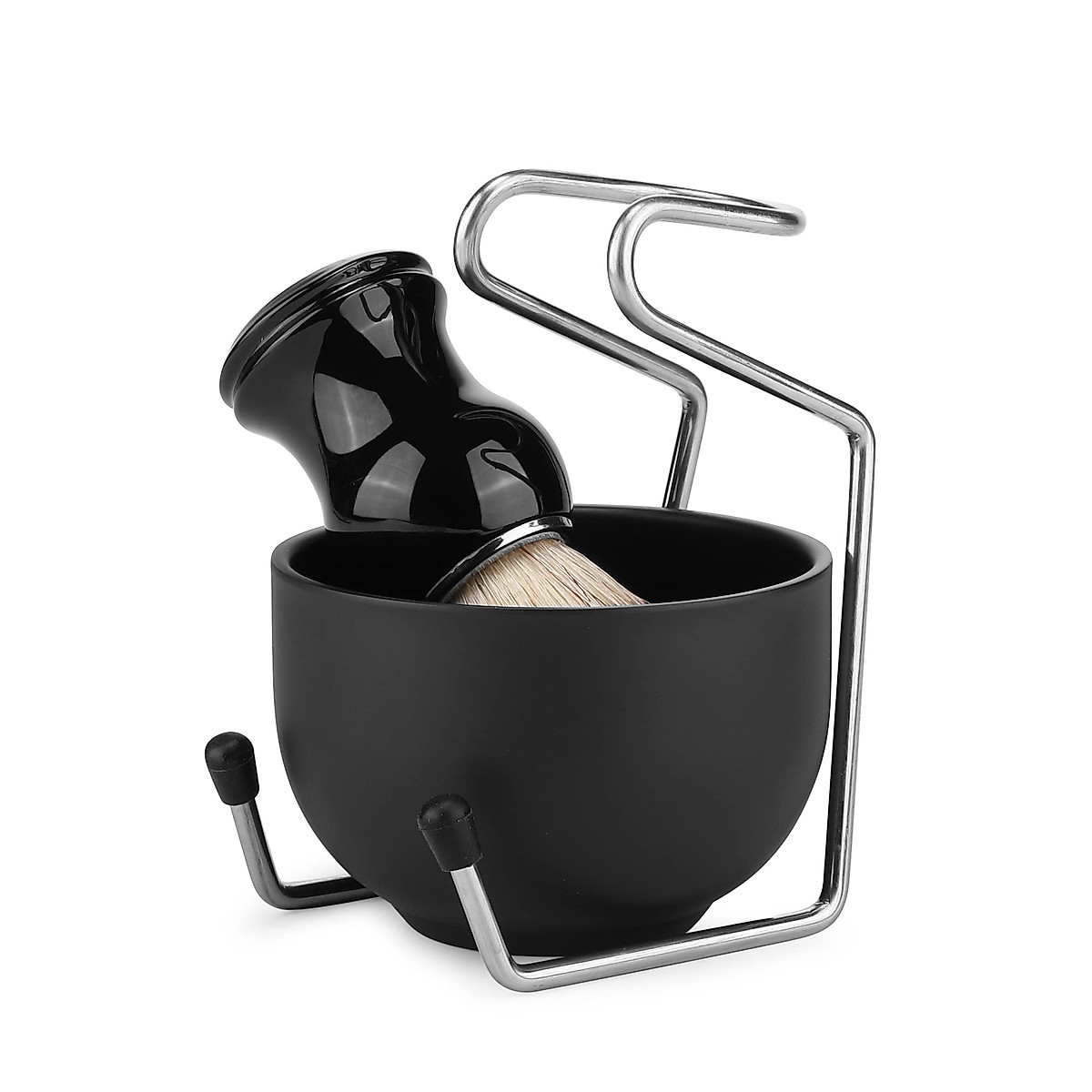 Aethland Shaving Brush Set for Men, 4 in 1 Include 100g Shaving soap, Badger Shaving Brush and Stainless Steel Shaving Stand & Shaving Bowl for Husband Father Birthday Boyfriend Gifts（B Black)