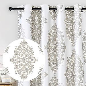 DriftAway Curtains for Bedroom Room Darkening Blackout Curtain 84 Inch Medallion European Floral Drapes for Living Room Damask Pattern Lined Window Treatments Grommet 2 Panels