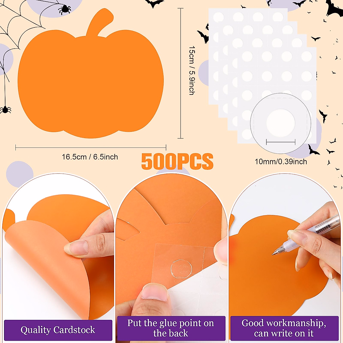 500 Pcs Pumpkin Shape Paper Cutouts Fall Classroom Bulletin Board Cutouts 5.9'' Pumpkin Die Cuts with Glue Points for Kids Classroom School Fall Halloween Thanksgiving Decor