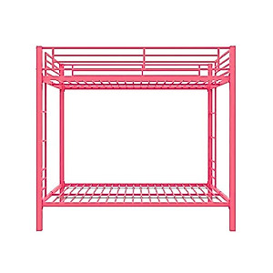 DHP Full over Full Bunk Bed for Kids, Metal Frame with Ladder (Pink)