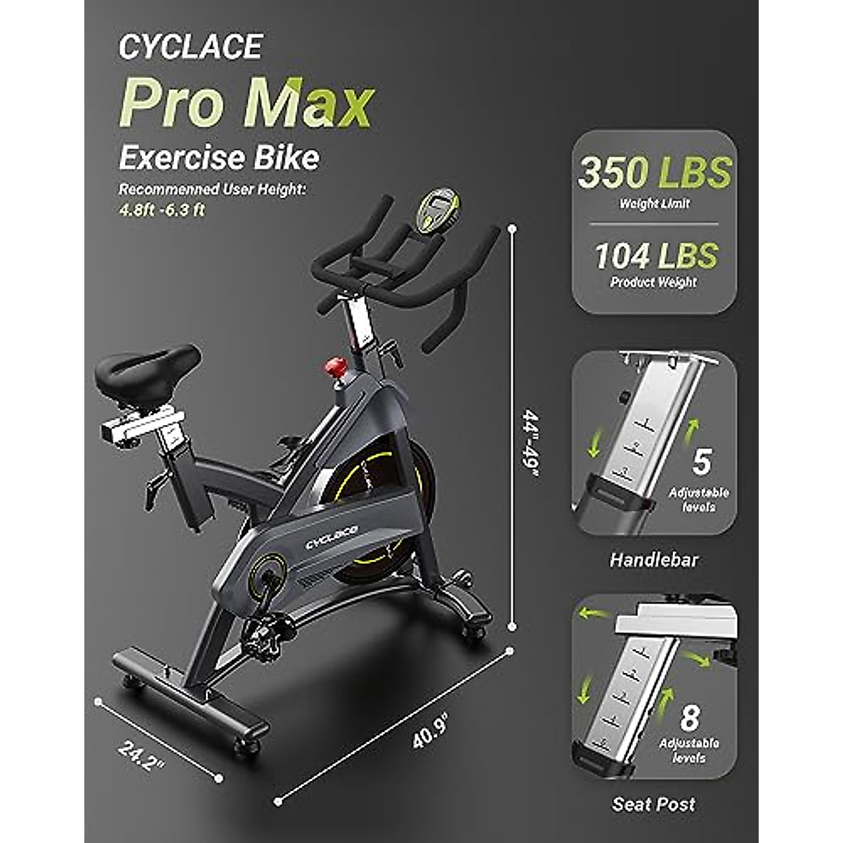 Cyclace Magnetic Exercise Bike (2023 Upgrade) -350 Lbs Weight Capacity - Indoor Cycling Bike with Comfortable Seat Cushion