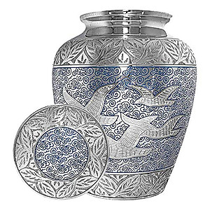 Trupoint Memorials Cremation Urns for Human Ashes - Decorative Urns, Urns for Human Ashes Female & Male, Urns for Ashes Adult Female, Funeral Urns - Blue Silver, Large