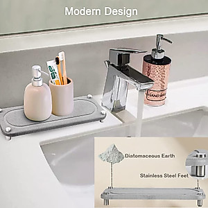 Sink Caddy Kitchen Sink Organizer, Instant Dry Bathroom Sink Organizer for Preventing Moisture Buildup, Diatomaceous Pedestal Stand Riser with Stainless Steel Feet , Sponge Soap Dispenser Holder