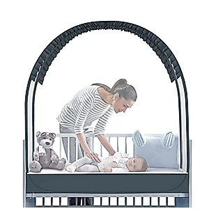 Mumzei Baby Crib Tent to Keep Baby from Climbing Out - Pop Up Safety Crib Net to Keep Baby in - Crib Mosquito Net – See Through Premium Mesh Cover - Grey