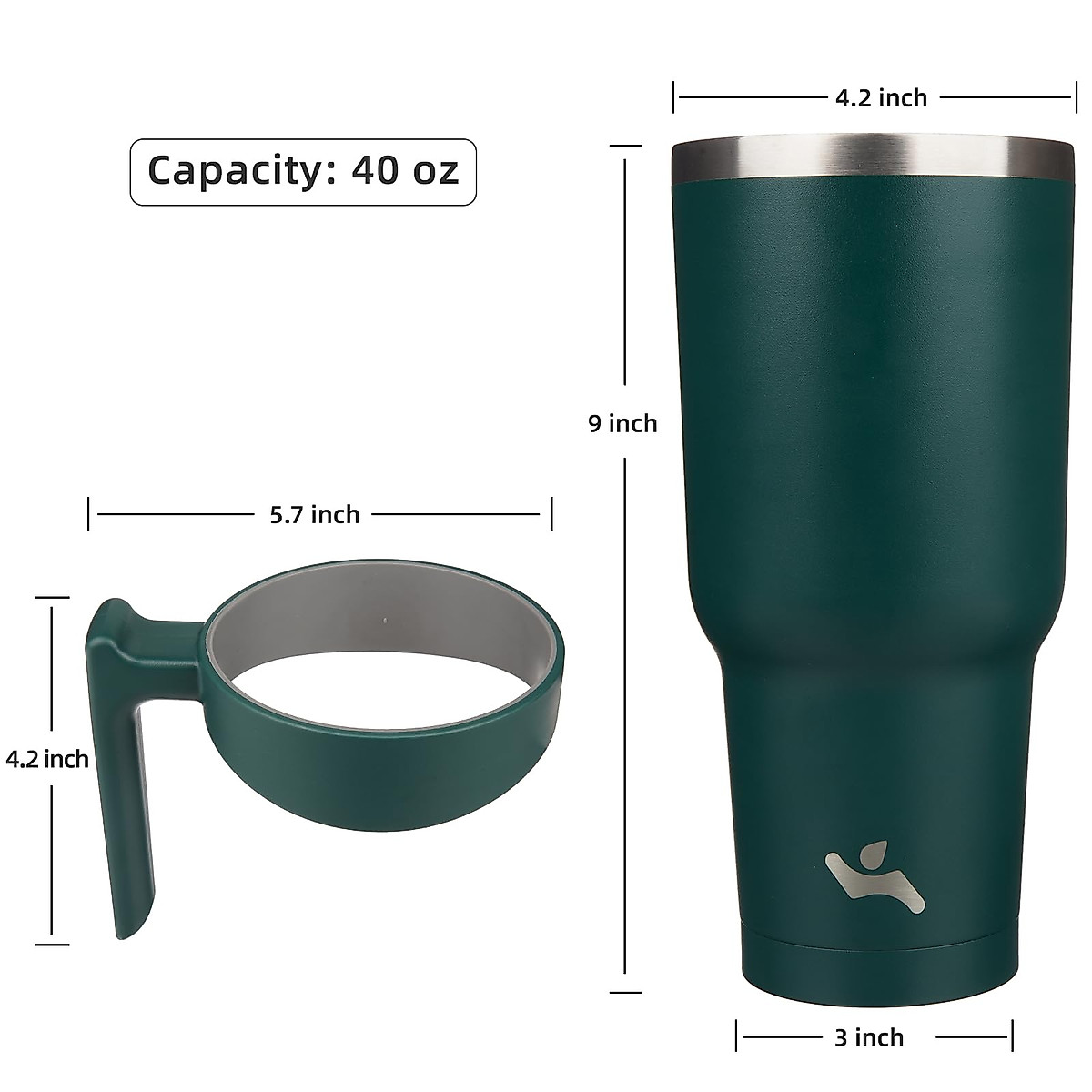 Konokyo 40 oz Tumbler with Handle and 2 Straw 2 Lid, Insulated Water Bottle Stainless Steel Vacuum Cup Reusable Travel Mug,Army Green