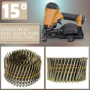 Hotop 3600 Count Siding Nails, 15-Degree Wire Collated Coil Stainless Steel Ring Shank Nails, Full Round Head Hot-Dipped Galvanized Siding Nailer Attachment Replacement Parts (2 Inch)