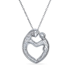 Family Parent New Mother Mom Loving Son Child Daughter Heart Shaped Pendant Necklace For Women .925 Sterling Silver