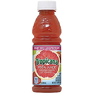 Tropicana 100% Juice, Ruby Red Grapefruit, 10 fl oz (Pack of 24) - Real Fruit Juices, Vitamin C Rich, No Added Sugars, No Artificial Flavors